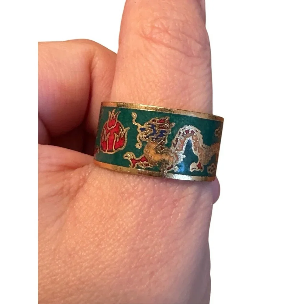 Unbranded | Jewelry | Chinese Dragon Enamel Wide Band Ring Size 1 Green ...